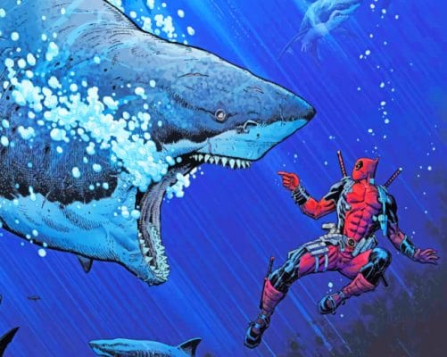 Deadpool Angry Shark - Cartoons Paint By Numbers - Num Paint Kit