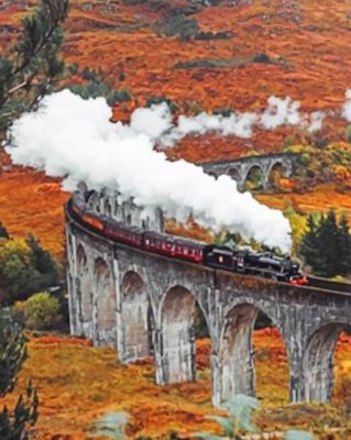 Train Passing Through Scottish Landscape - Paint By Number - Num Paint Kit