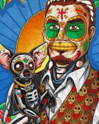 Sugar Skull Man And His Pet - Paint By Numbers - Num Paint Kit