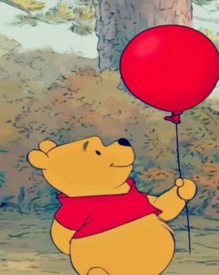 Winnie The Pooh Red Balloon - Cartoons Paint By Numbers - Num Paint Kit