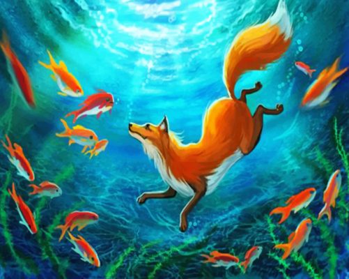 Fox Underwater - Paint By Numbers - Num Paint Kit