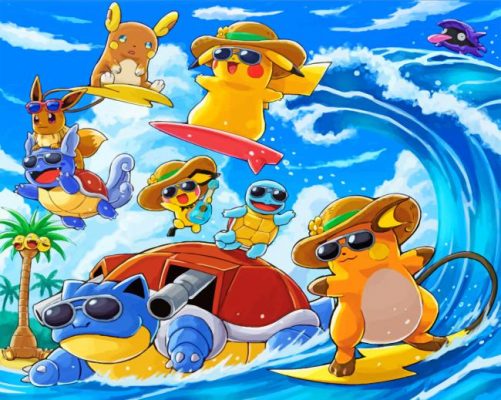 Pokemon Enjoying The Summer - Paint By Number - Num Paint Kit