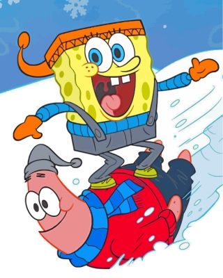 Spongbob And Patrick Enjoying The Snow - Paint By Number - Num Paint Kit
