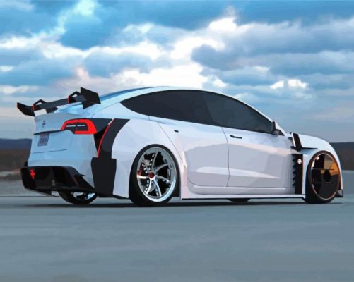 White Tesla Car - Paint By Numbers - Num Paint Kit