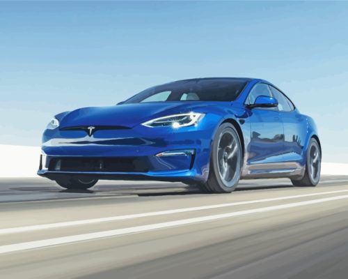 Blue Tesla Car - Paint By Numbers - Num Paint Kit