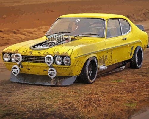 Yellow Mk1 Ford Capri - Paint By Numbers - Num Paint Kit