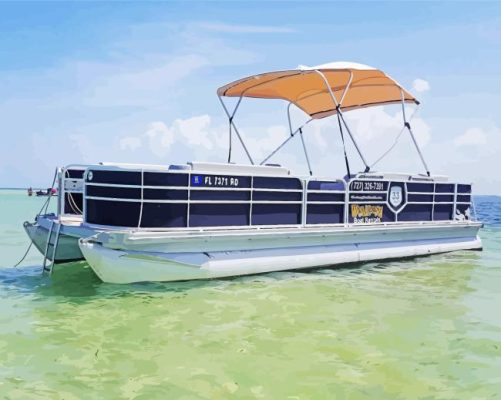 Pontoon Boat On Lake Paint By Numbers - Num Paint Kit